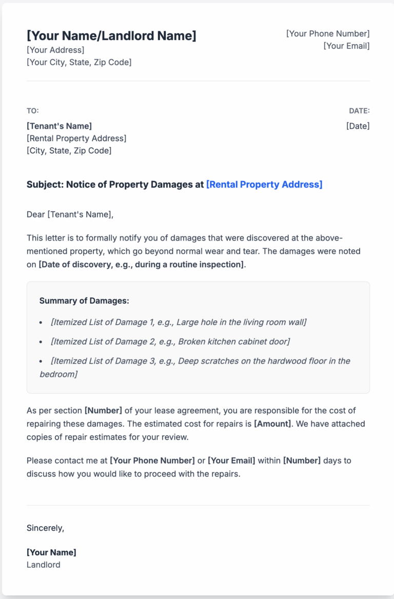 5 Sample Letters to Tenants for Property Damages