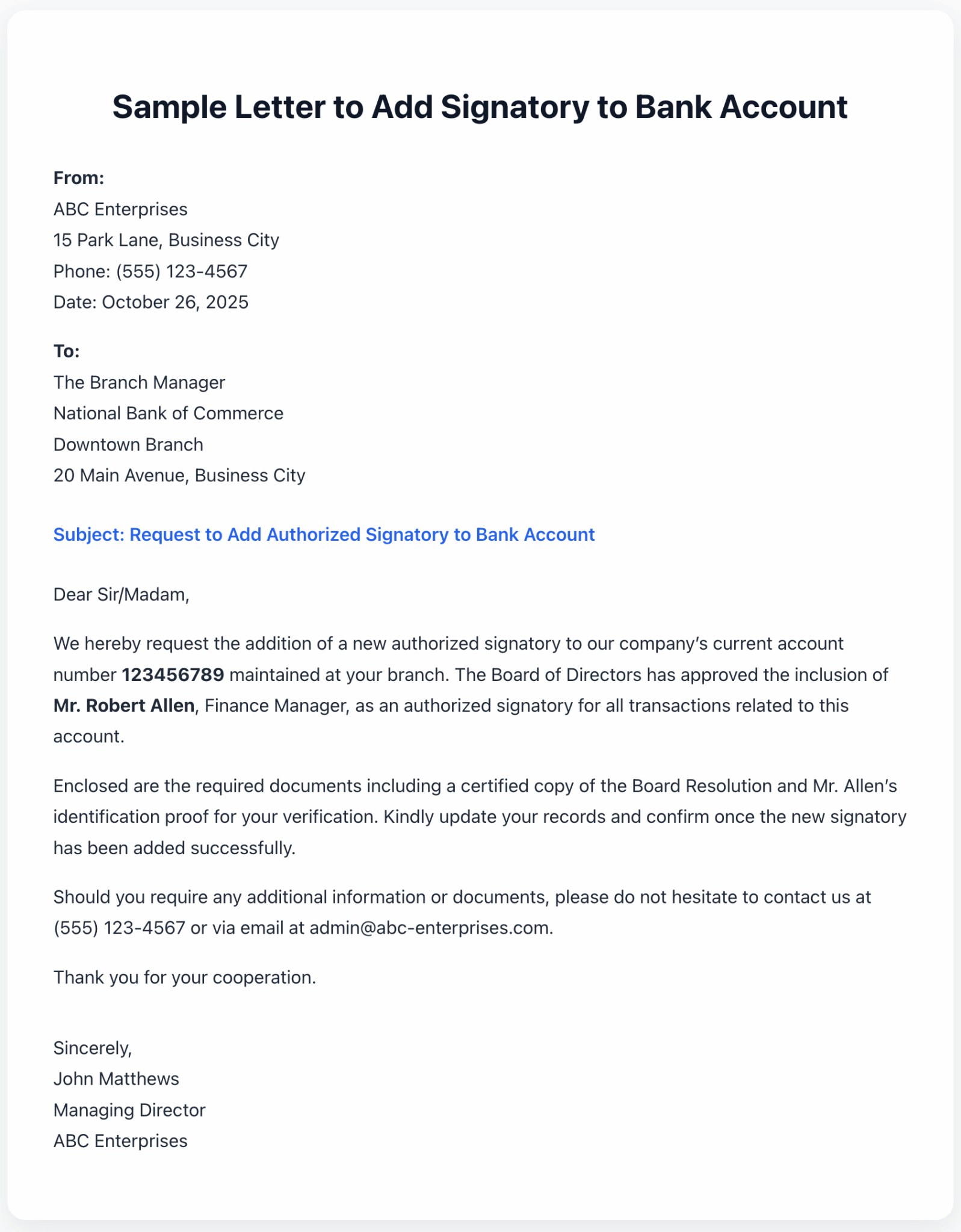 3 Sample Letters to Add Signatory to Bank Account