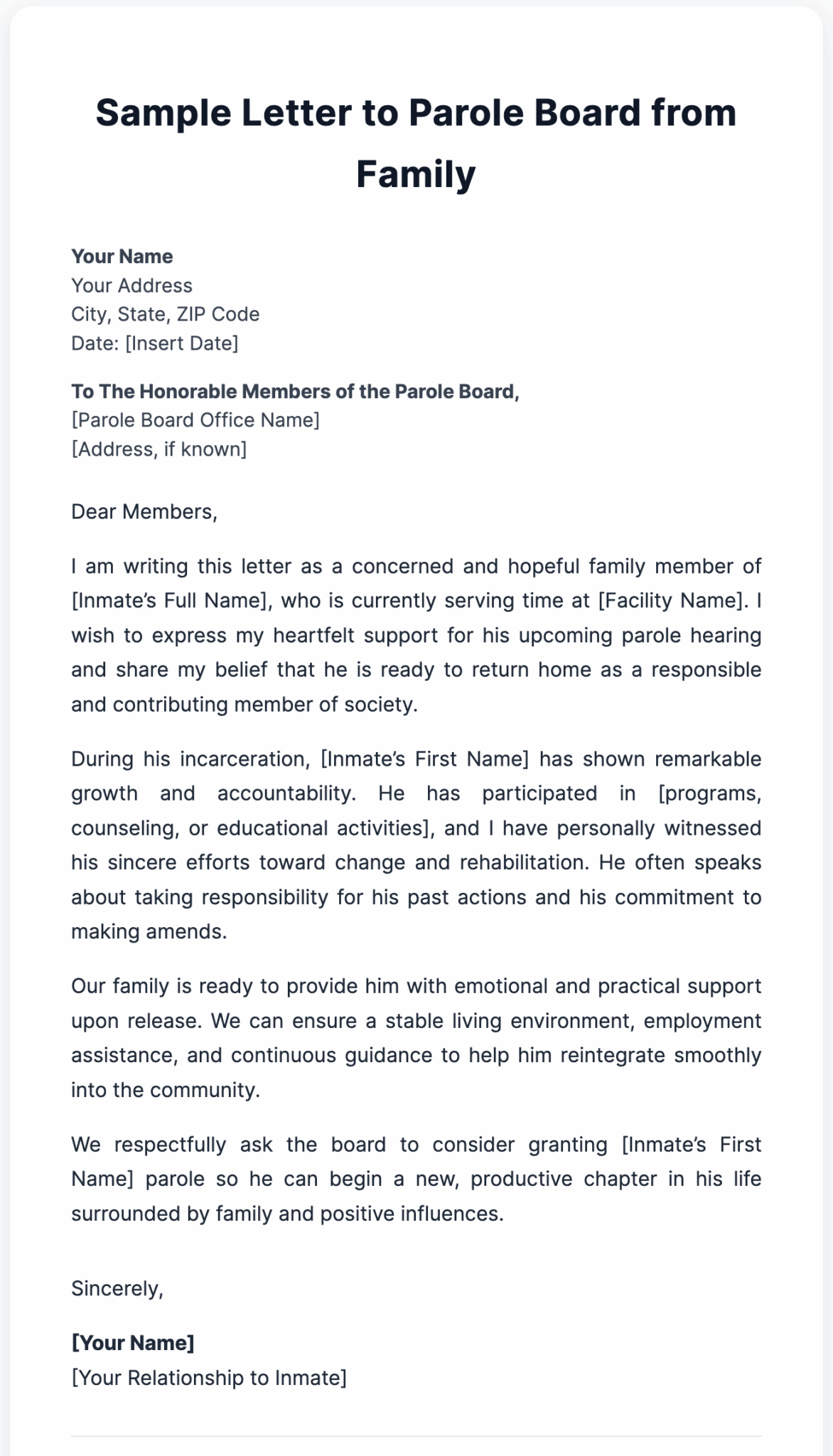5 Sample Letters to Parole Board from Family