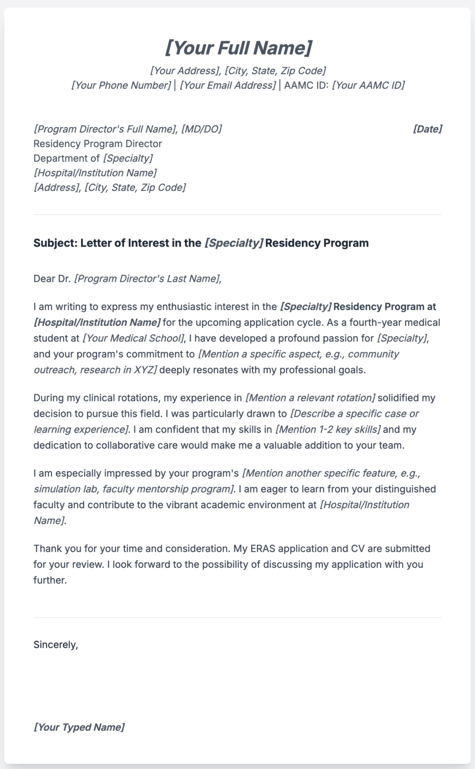 4 Sample Letters of Interest for a Residency Program