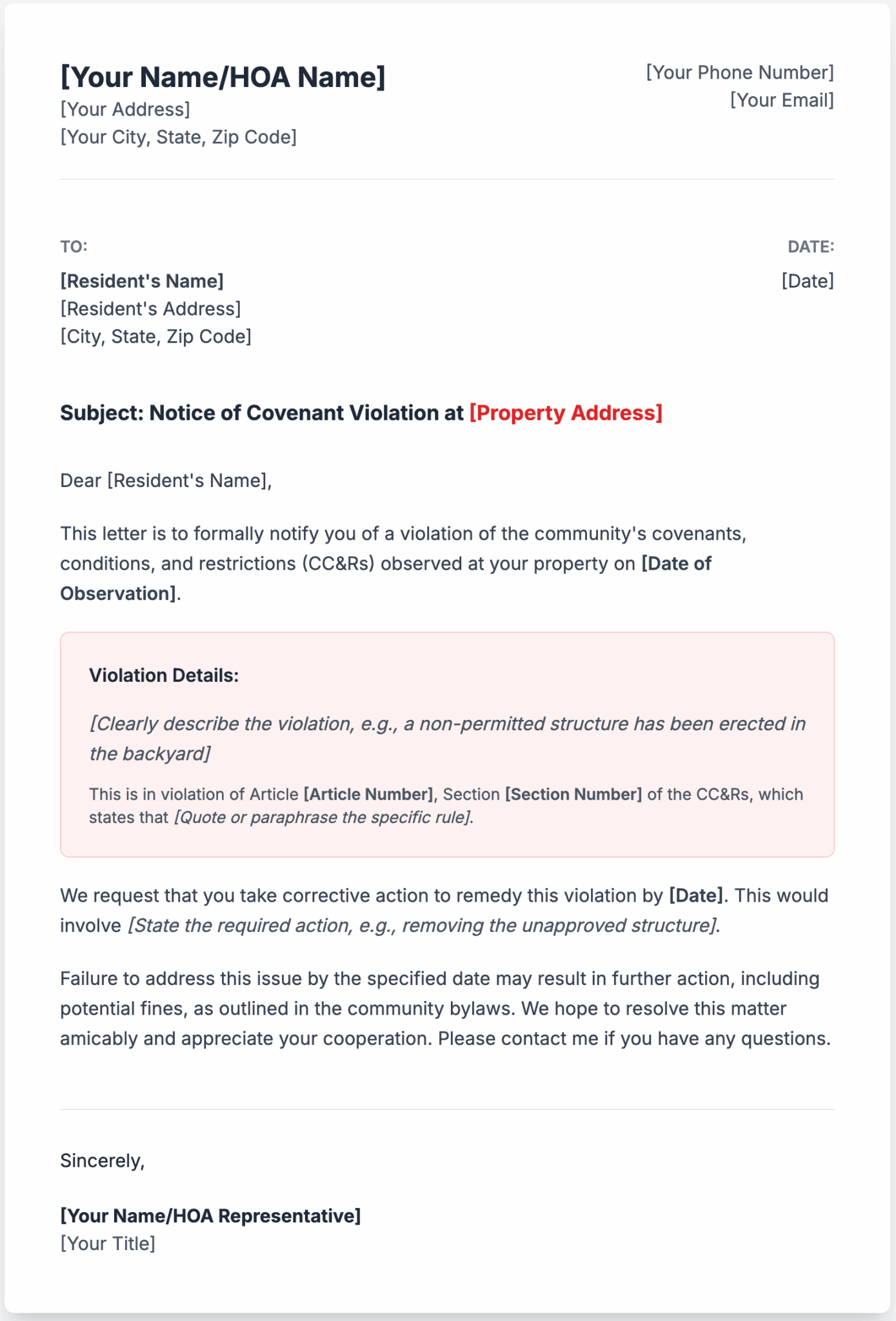 3 Sample Letters to Residents for Covenant Violations
