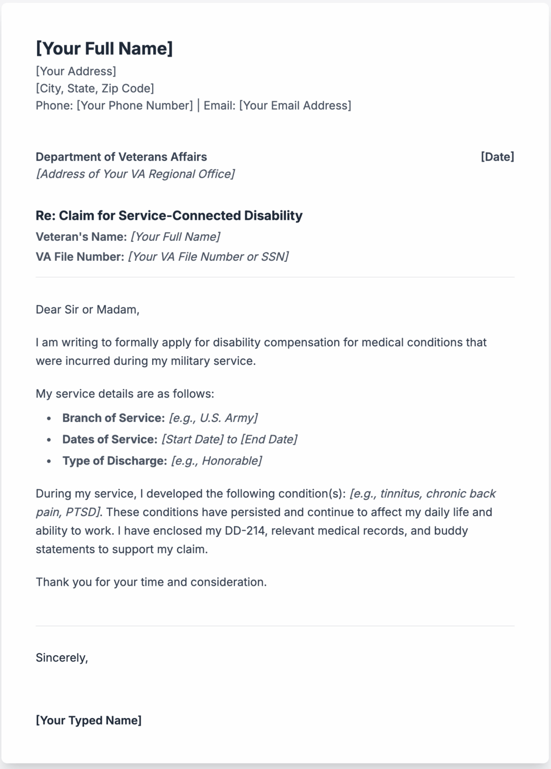 4 Sample Letters to the VA for Disability Claims