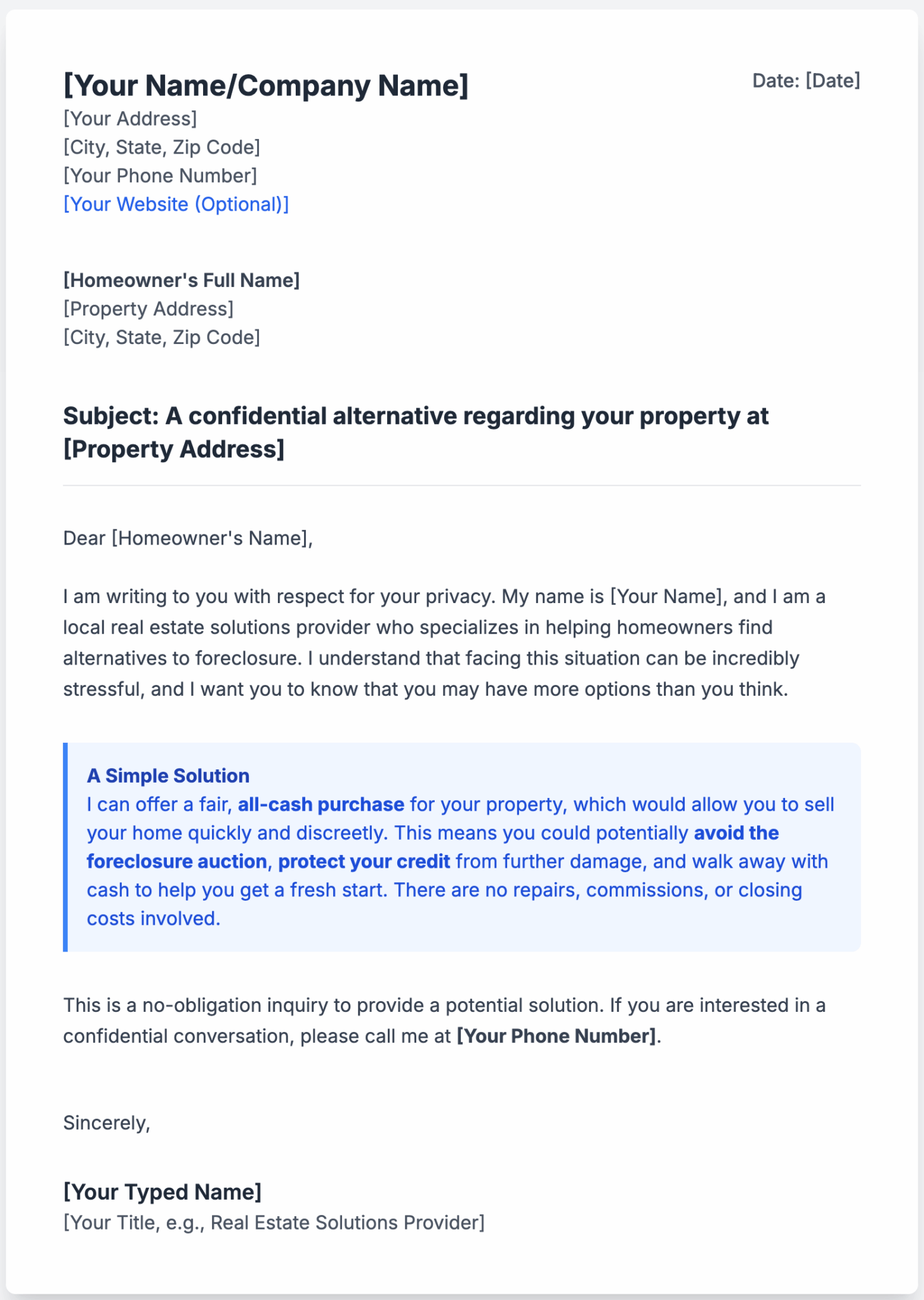 3 Sample Foreclosure Letters to Homeowners