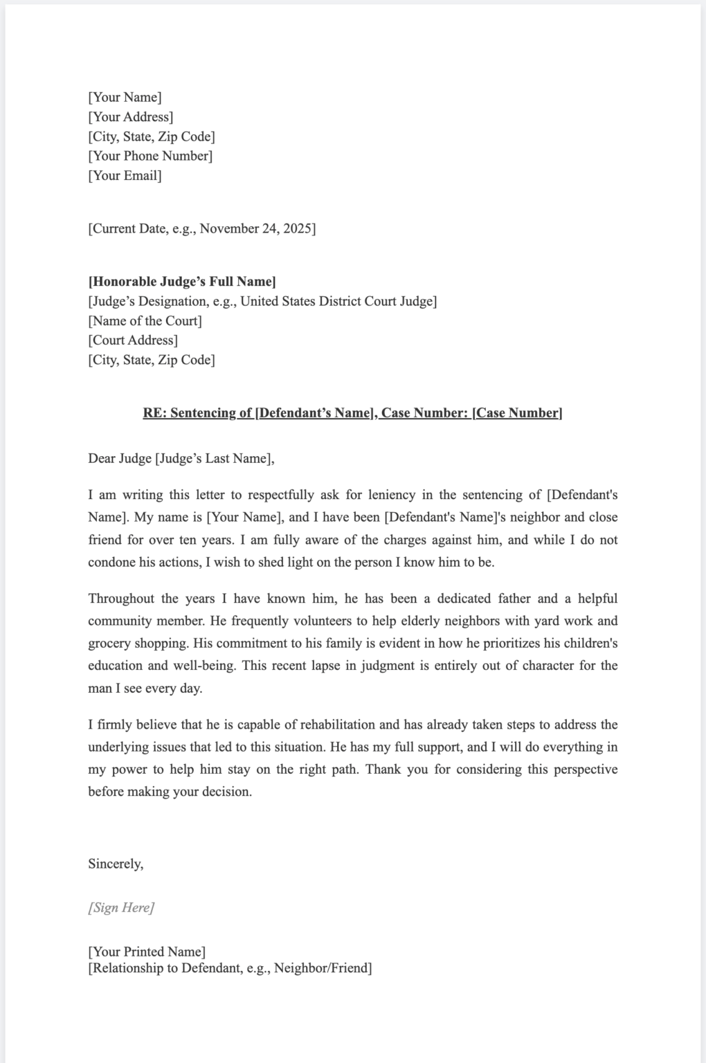 5 Character Letter For Sentencing Samples For Leniency